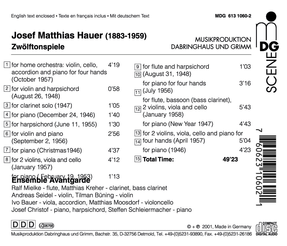 MDG - Musikproduktion Dabringhaus und Grimm. Josef Matthias Hauer ...